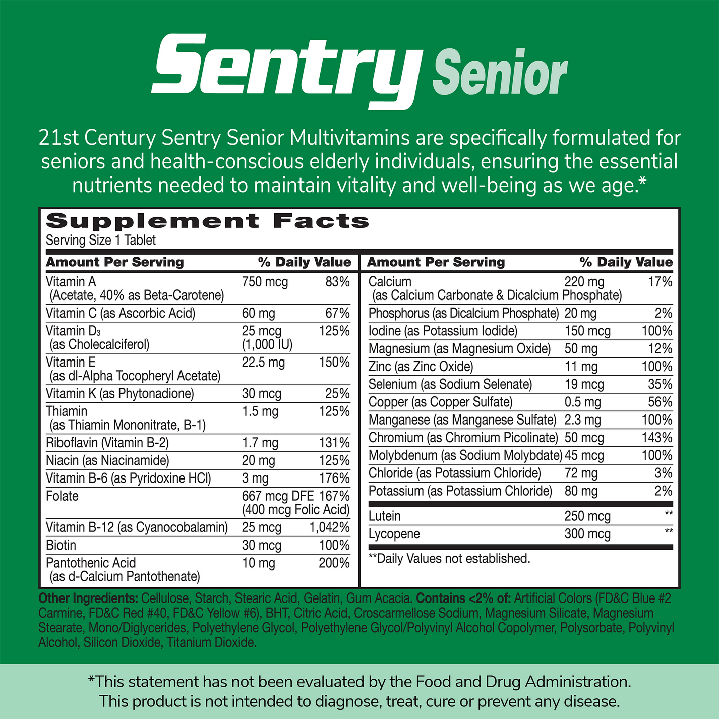 Sentry Senior Adults 50+ Multivitamin | 21st Century Vitamins – 21st ...