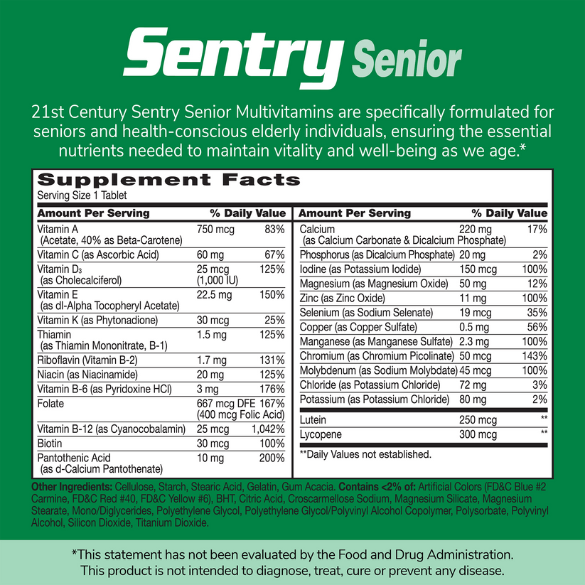 Sentry Senior Adults 50+ Multivitamin | 21st Century Vitamins – 21st ...