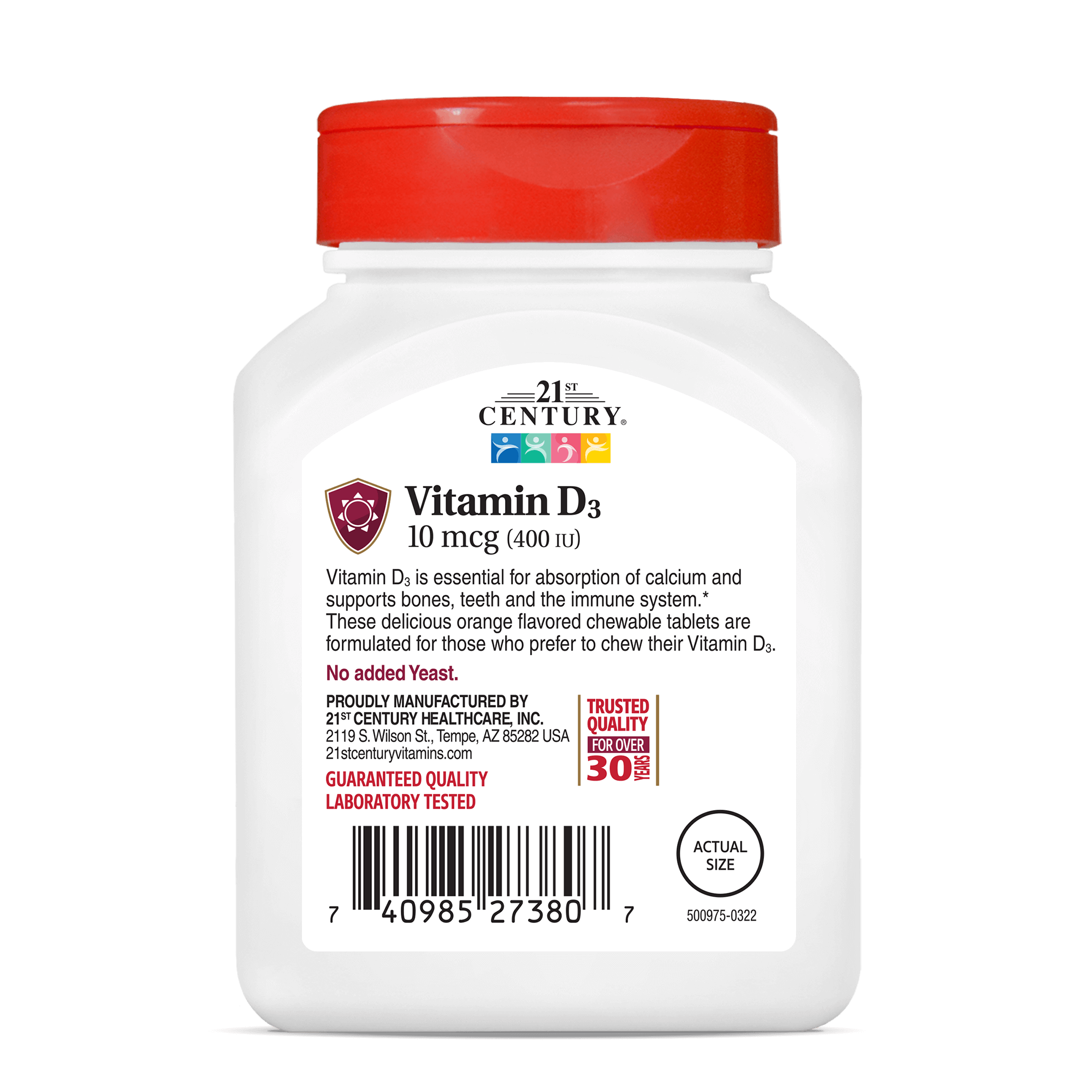 Vitamin D3 10 mcg Chewable - 110 Chewable Tablets | 21st Century ...