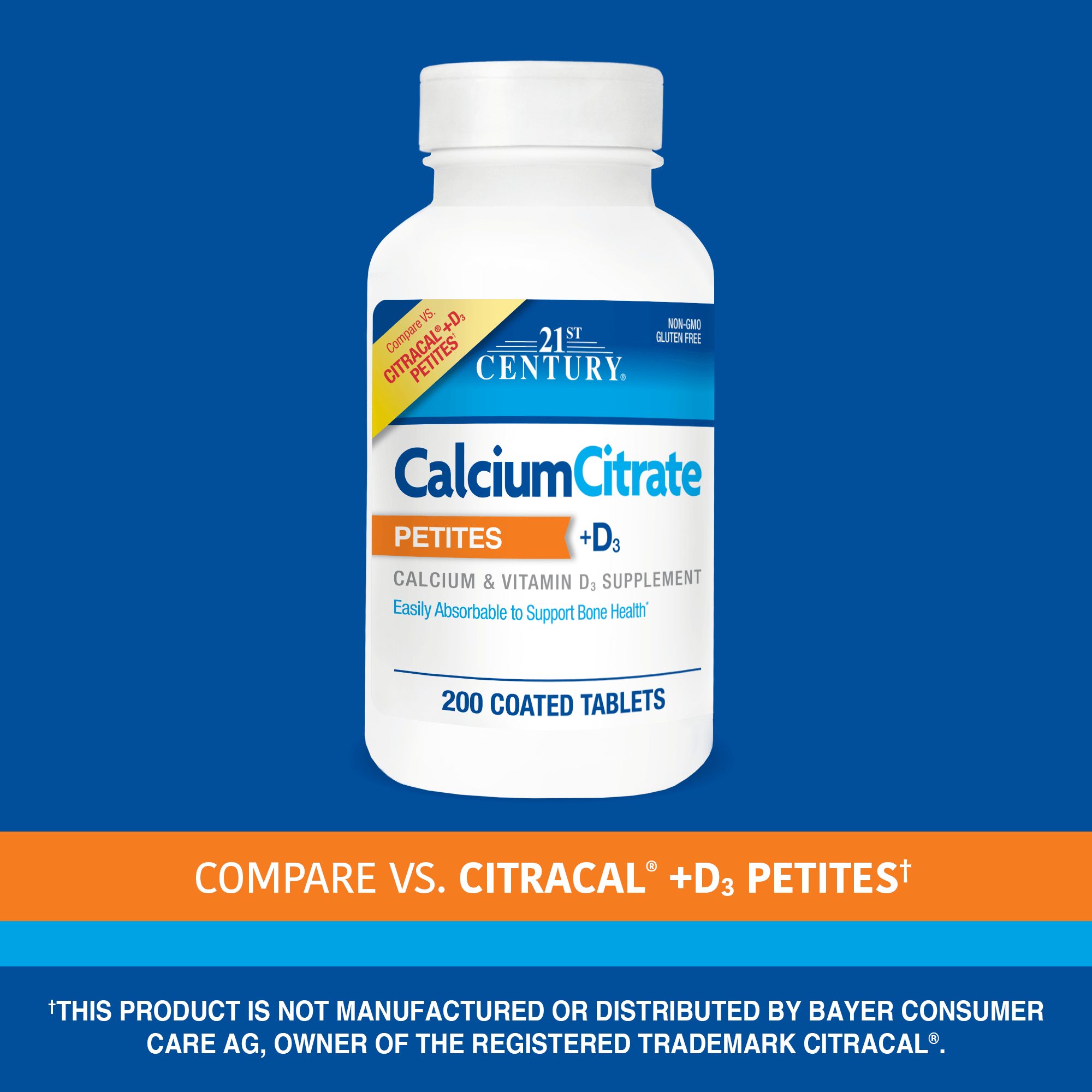 Calcium Citrate Petites +D3 - 200 Coated Tablets | 21st Century ...