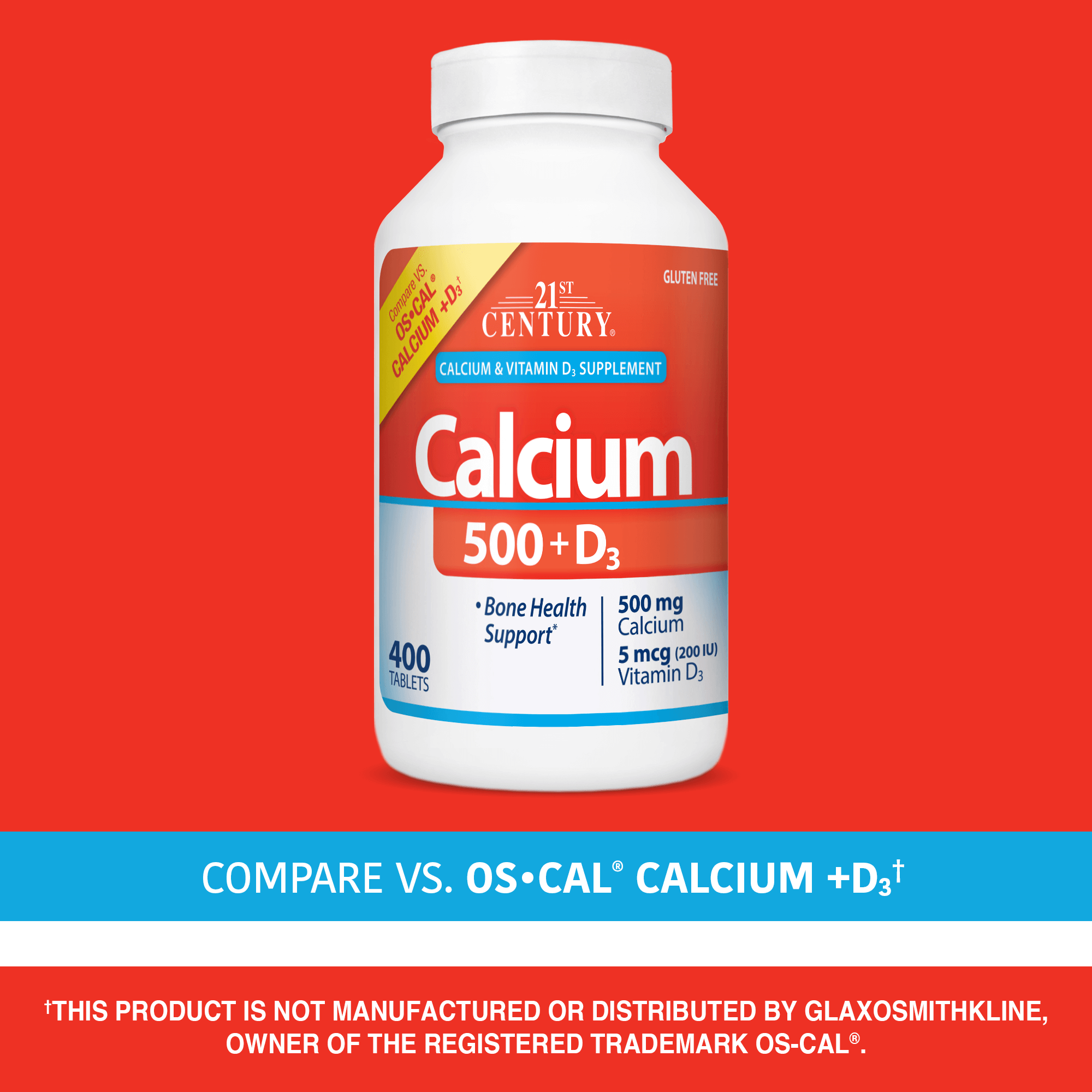 Calcium 500 +D3 - 400 Tablets | 21st Century HealthCare, Inc.