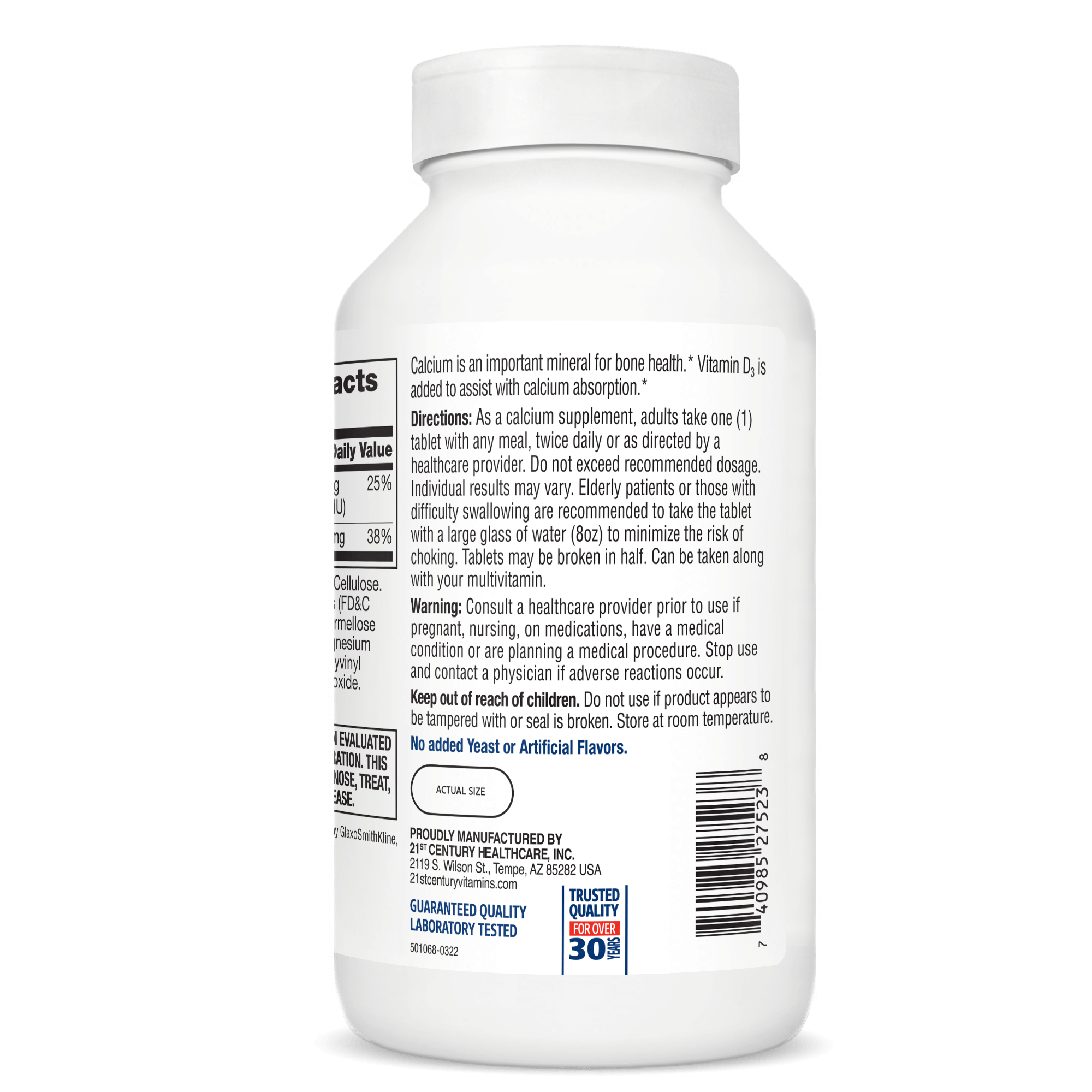 Calcium 500 +D3 - 400 Tablets | 21st Century HealthCare, Inc.