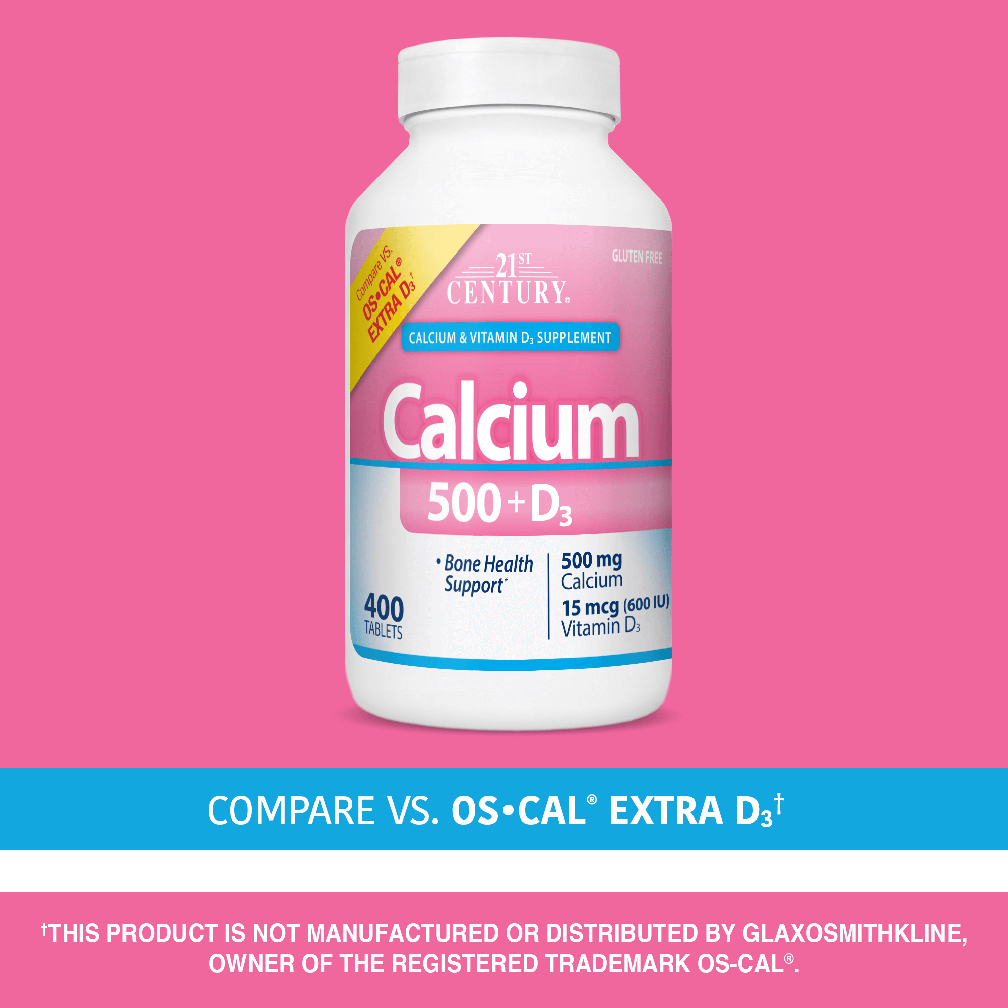 Calcium 500+D3 - 400 Tablets | 21st Century HealthCare, Inc.