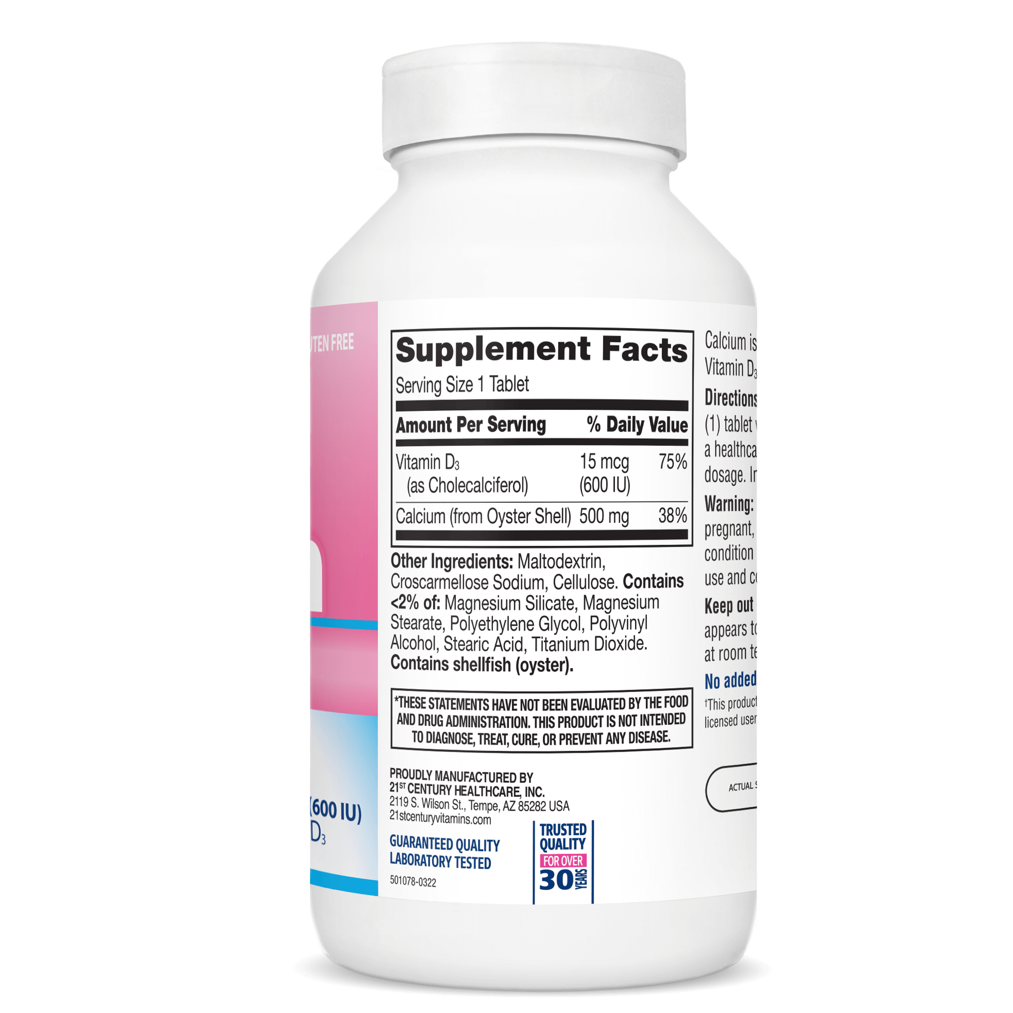 Calcium 500+D3 - 400 Tablets | 21st Century HealthCare, Inc.
