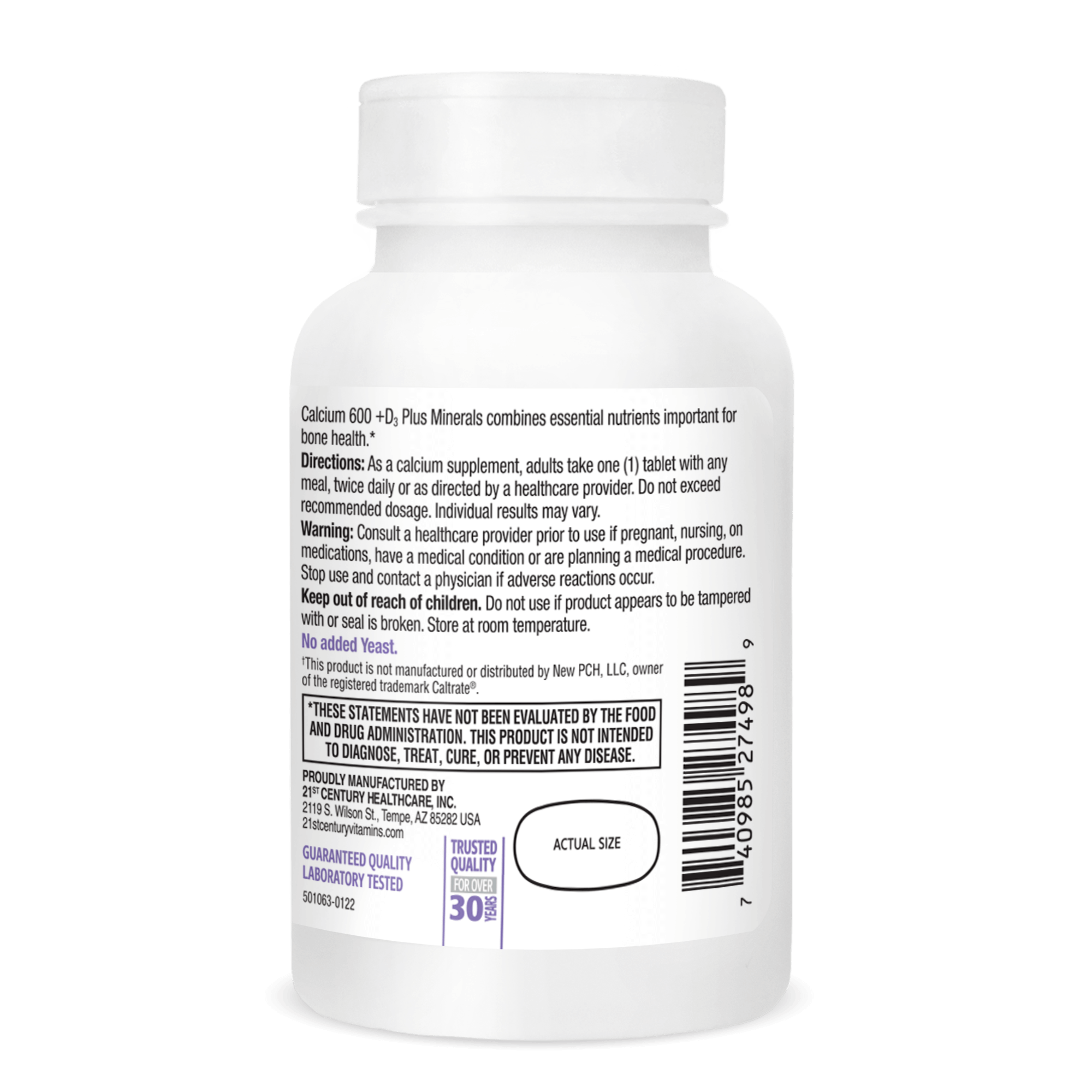 Calcium 600+D3 Plus Minerals - 120 Tablets | 21st Century HealthCare, Inc.